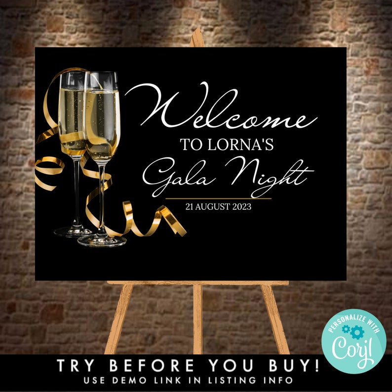 Gala Night Door Welcome Sign DIY Template, Gala Auction Fundraiser ...