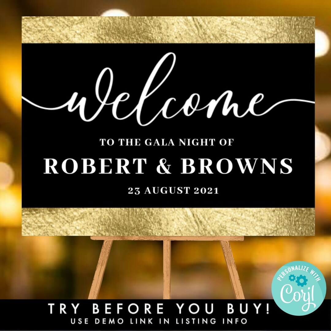 Gala Welcome Sign Template, Printable Black&foil Gold Welcome Display ...