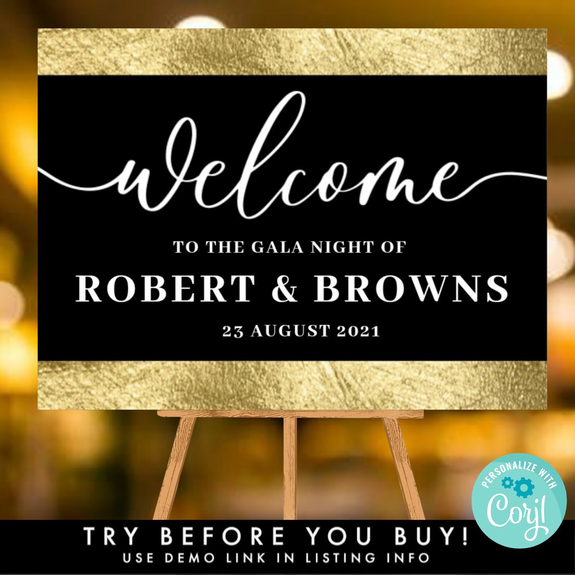 Gala Welcome Sign Template, Printable Black&foil Gold Welcome Display ...