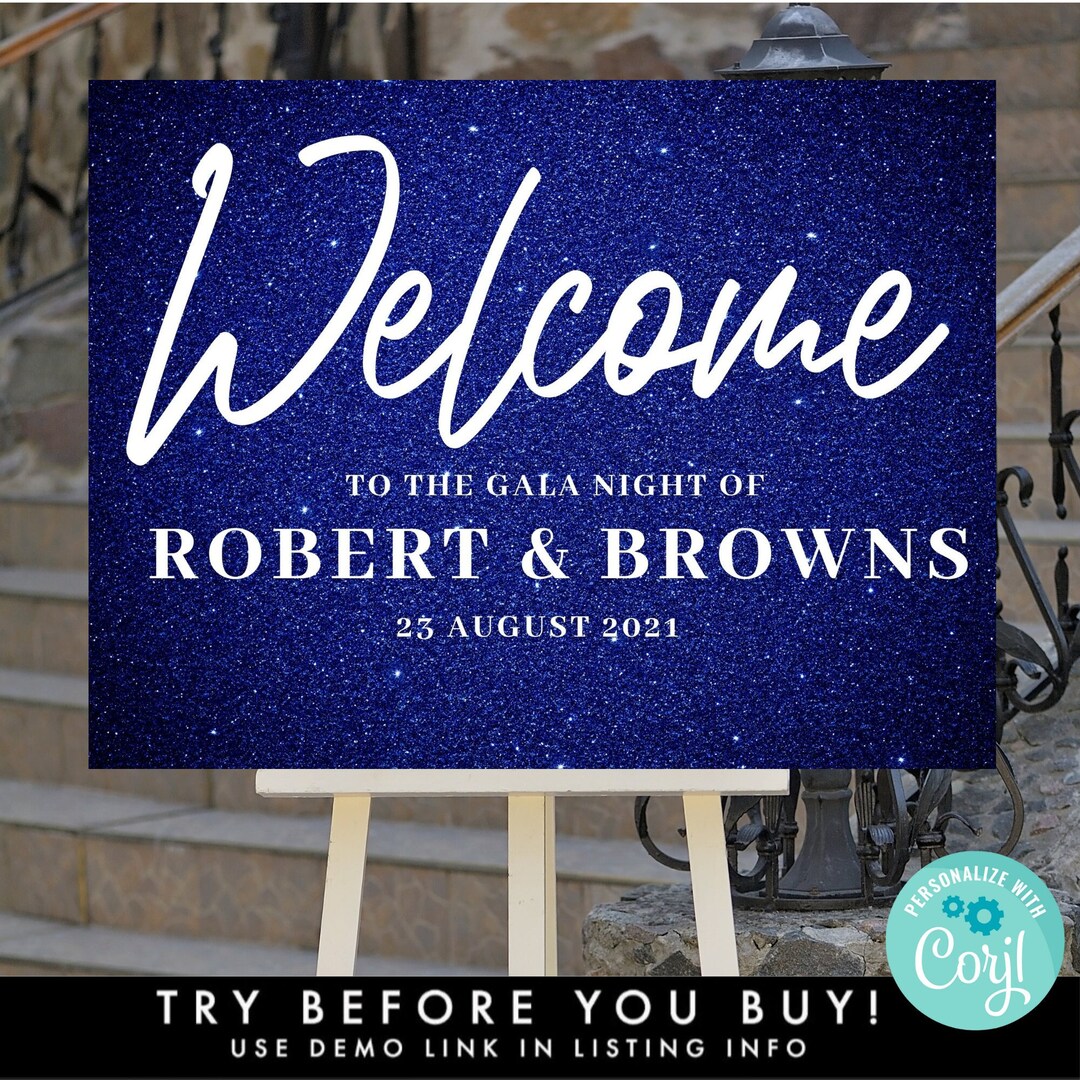 Blue Glitter Welcome Sign Template, Printable ANY EVENT Door Entrance ...