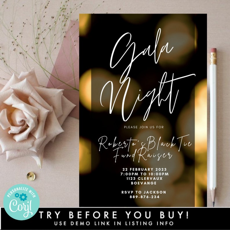 Electronic Gala Night Party Invitation Template Paperless & - Etsy