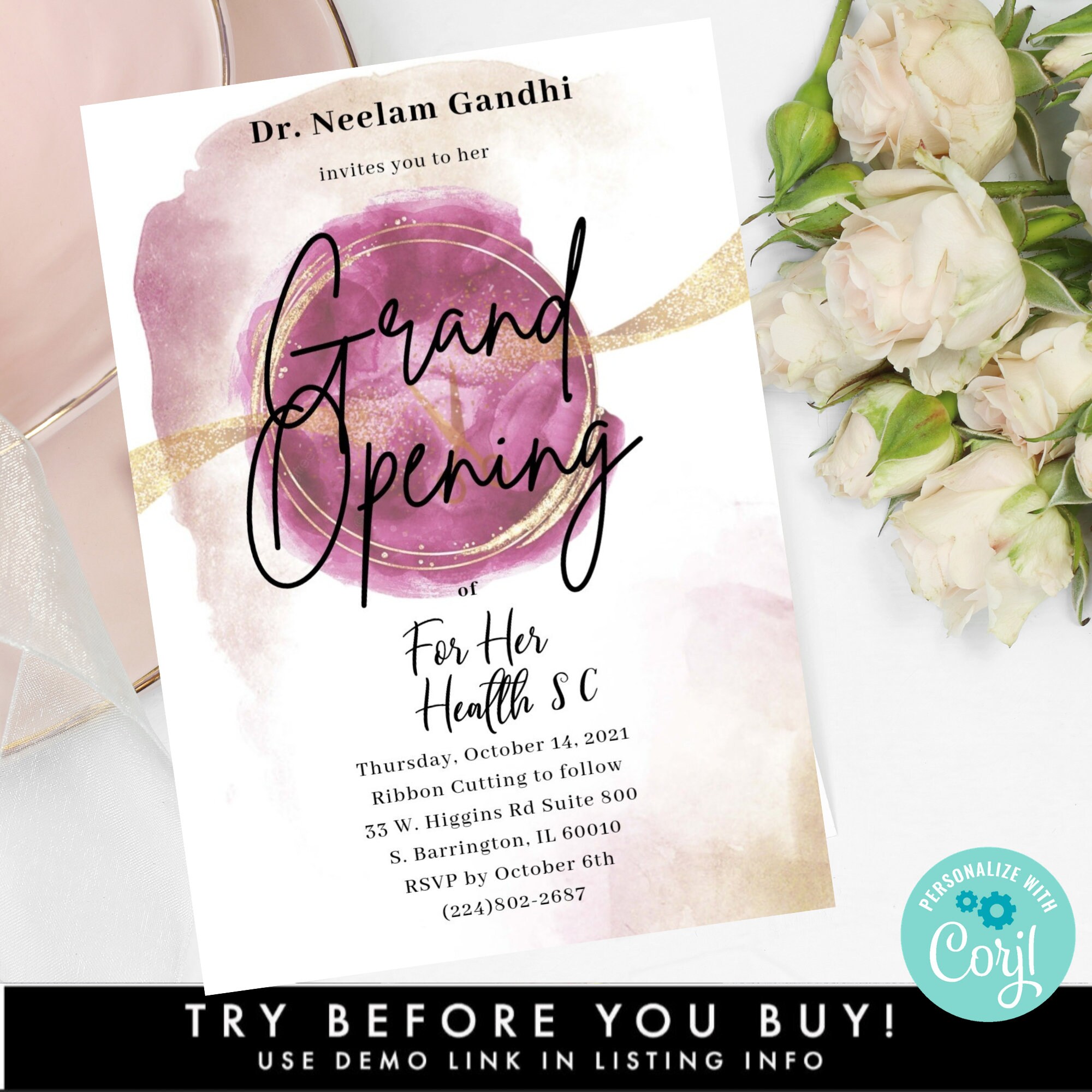 Feminine Grand Opening Invitation Template, DIY Grand Opening Flyer ...