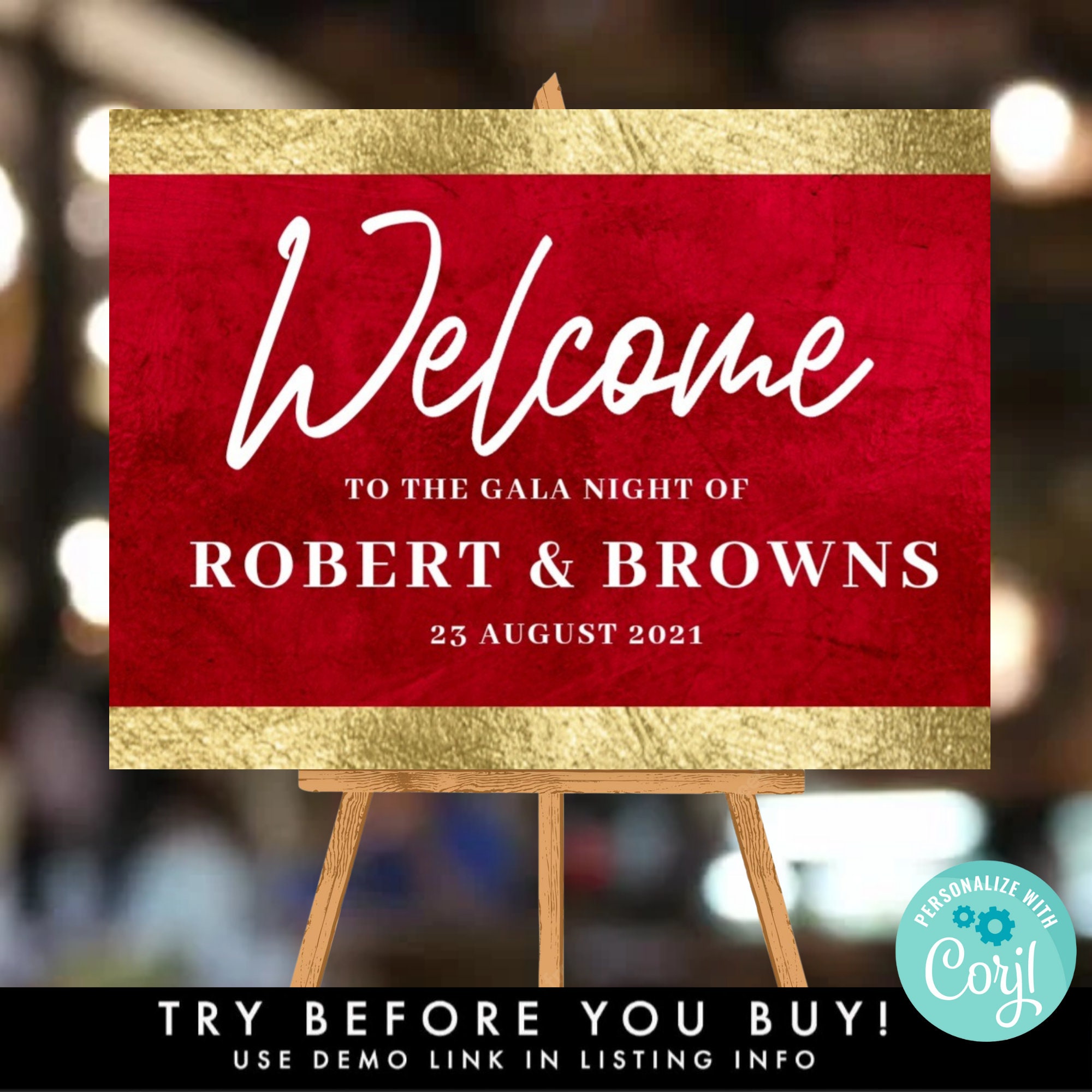 Red and Foil Gold Welcome Sign Template, Printable ANY EVENT Door ...