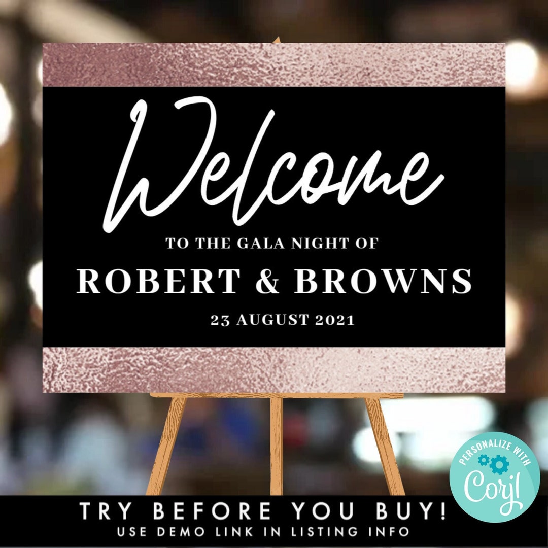 Gala Welcome Sign Template, Printable Black&rose Gold ANY EVENT Door ...