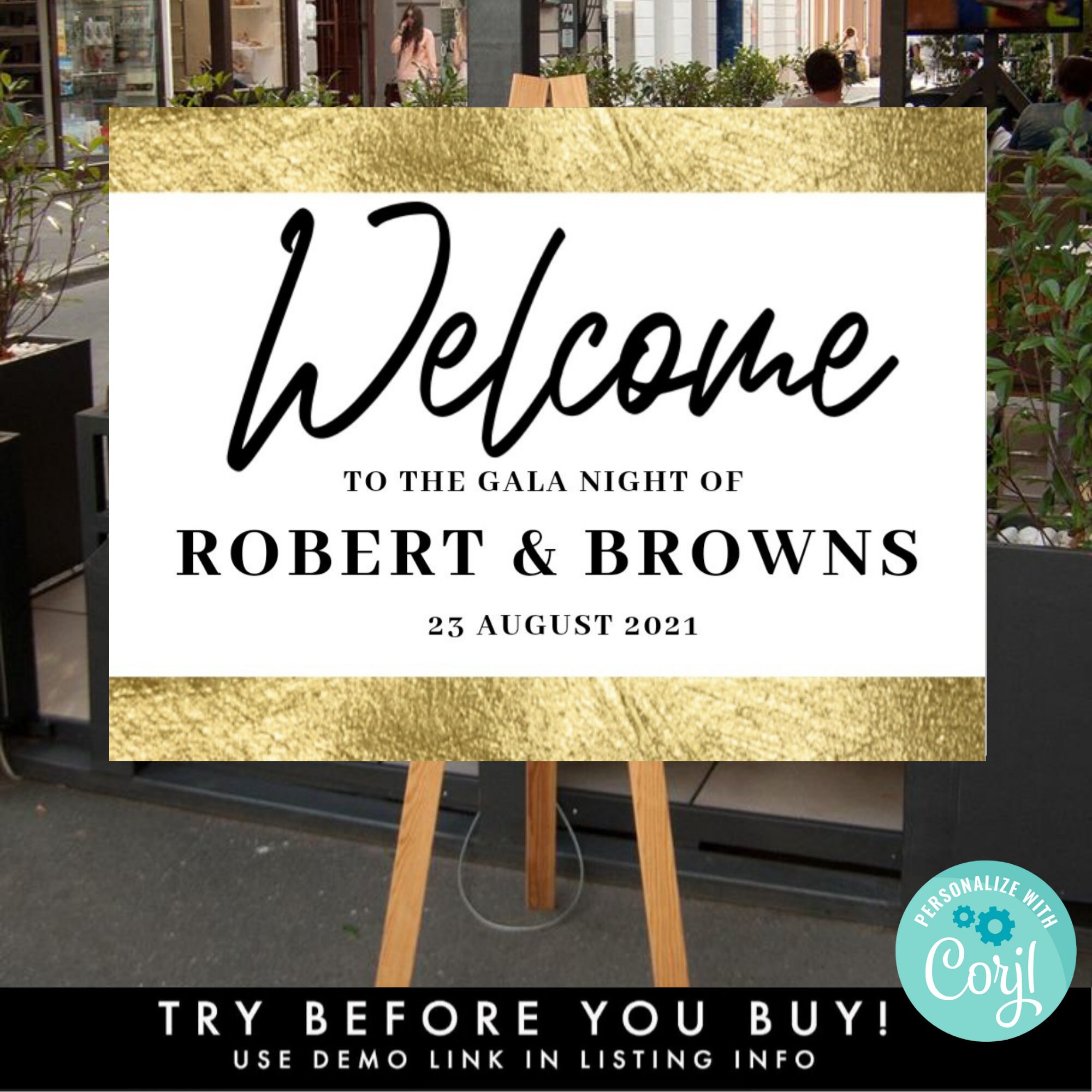 Gala Welcome Sign Template, Printable White & Foil Gold Welcome Display ...