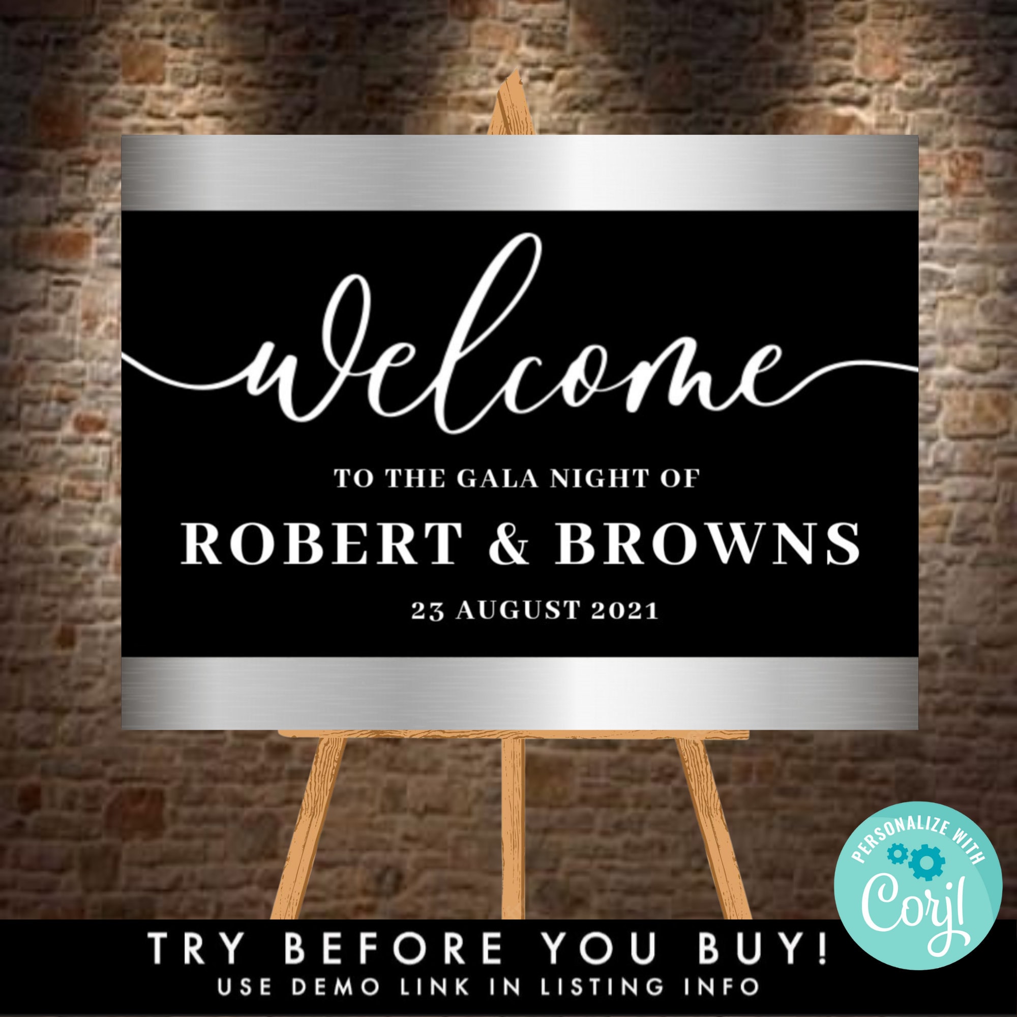 Gala Welcome Sign Template, Printable Black & Silver ANY EVENT Door ...