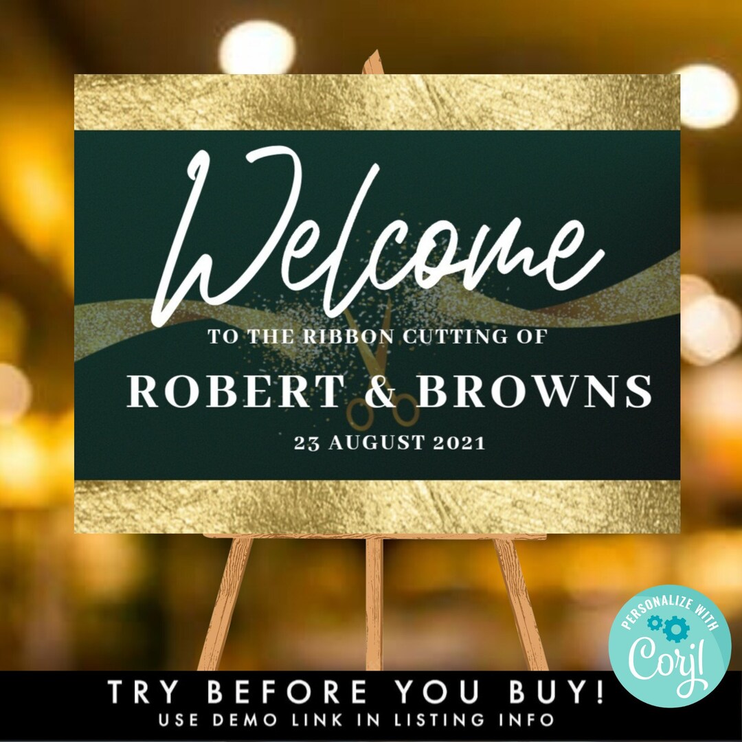Grand Opening Welcome Sign Template 24x18 & 36x24, Dark Green and Foil ...