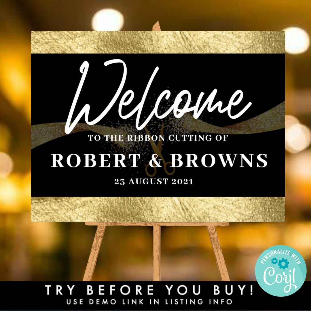 Grand Opening Welcome Sign Template 24x18 & 36x24, Black and Foil Gold ...
