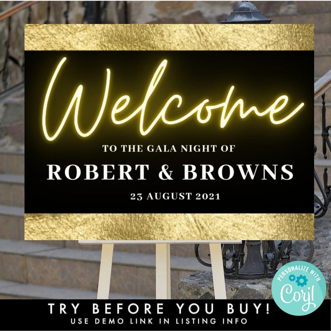 Gala Welcome Sign Template, Printable Black&foil Gold Welcome Display ...