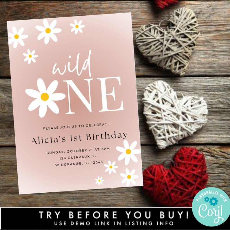 Editable Daisy Birthday Party Invitation Boho Daisy Wild One - Etsy