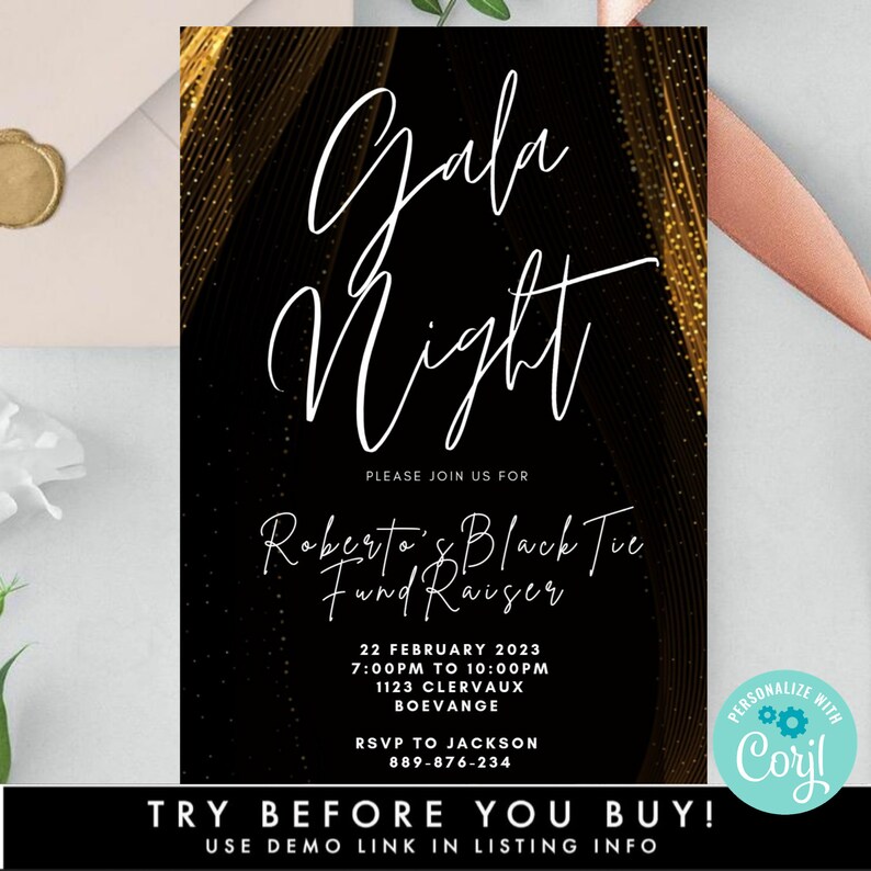Electronic Gala Night Party Invitation Template Paperless & - Etsy