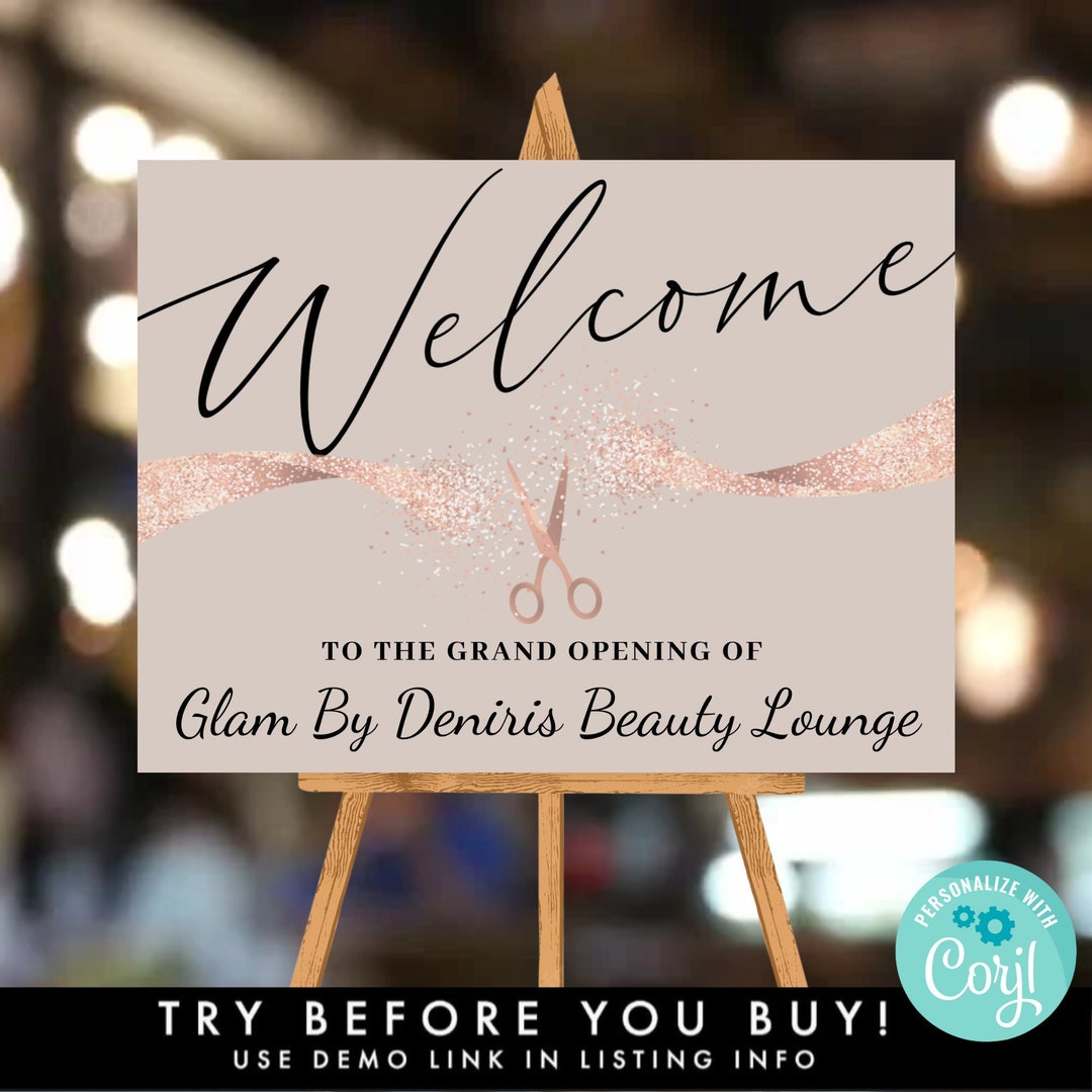 Rose Gold Grand Opening Door Welcome Sign, DIY Printable Template ...