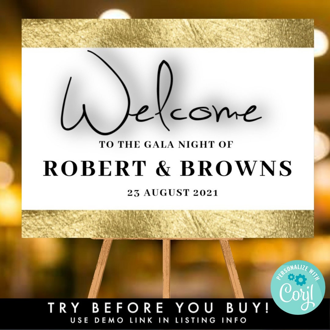 Gala Welcome Sign Template, Printable White &foil Gold Welcome Display ...