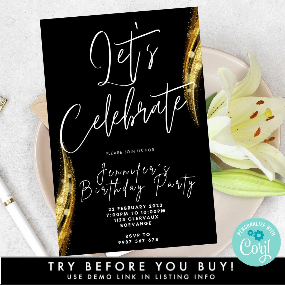 Let's Celebrate Party Invitation Editable Template, Surprise Birthday ...