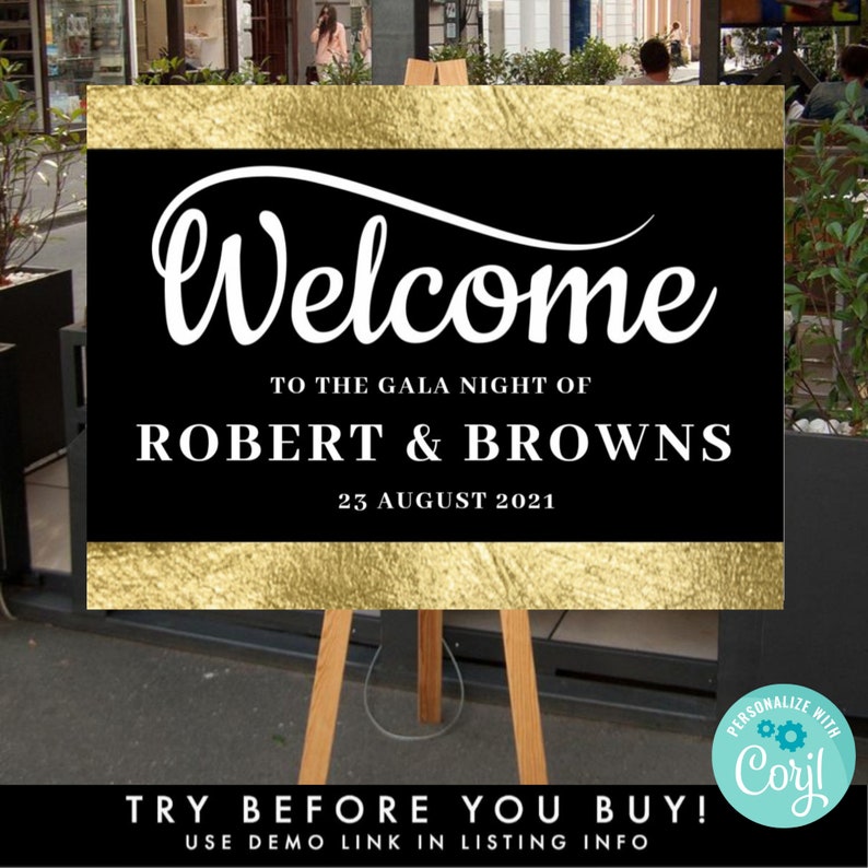 Gala Welcome Sign Template, Printable Black&foil Gold Welcome Display ...