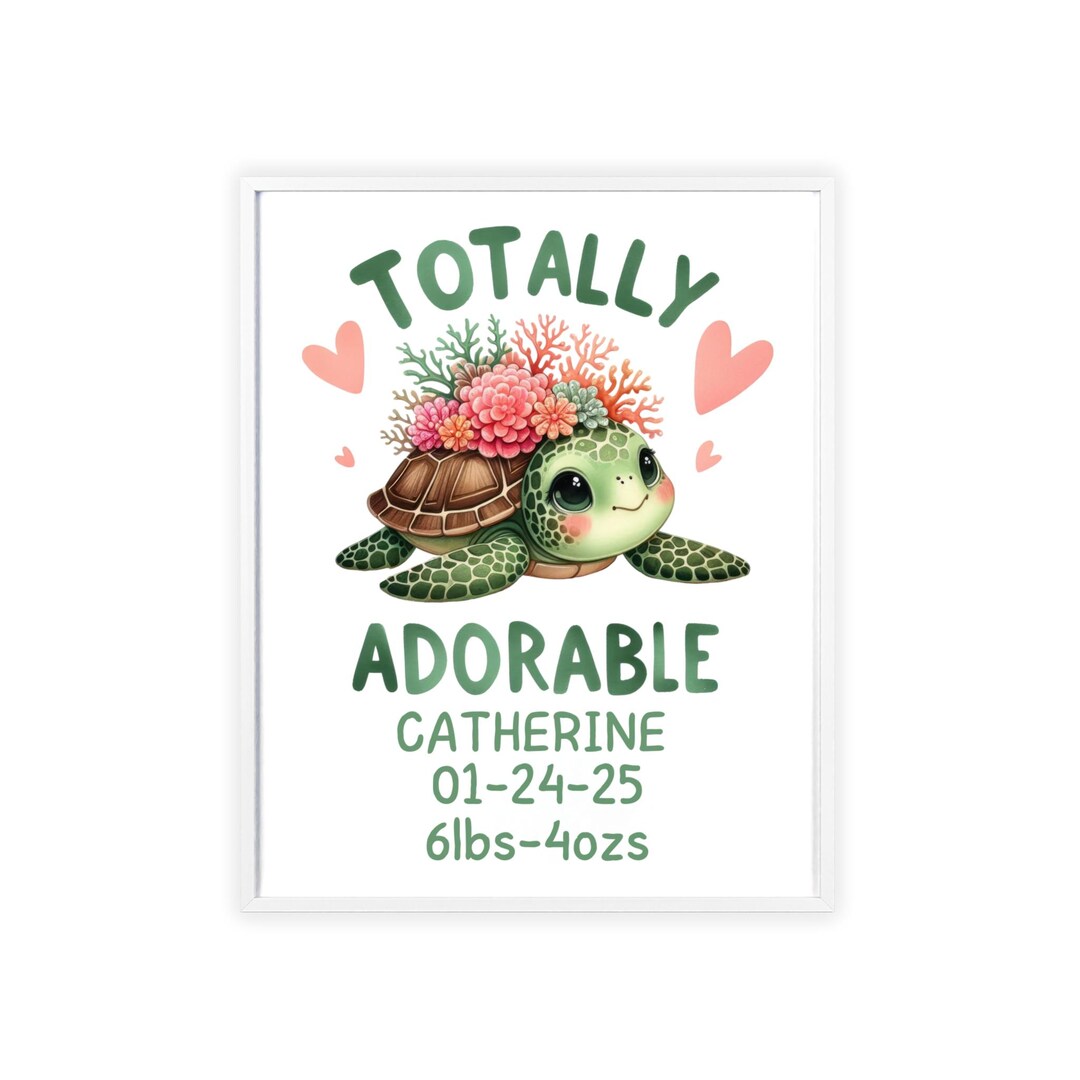 Personalized Totally Adorable Turtle Poster , Customized Watercolor ...