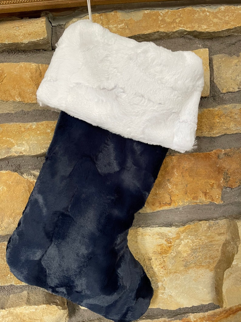 Dark Blue Fur Personalized Christmas Stockings. Navy Blue - Etsy
