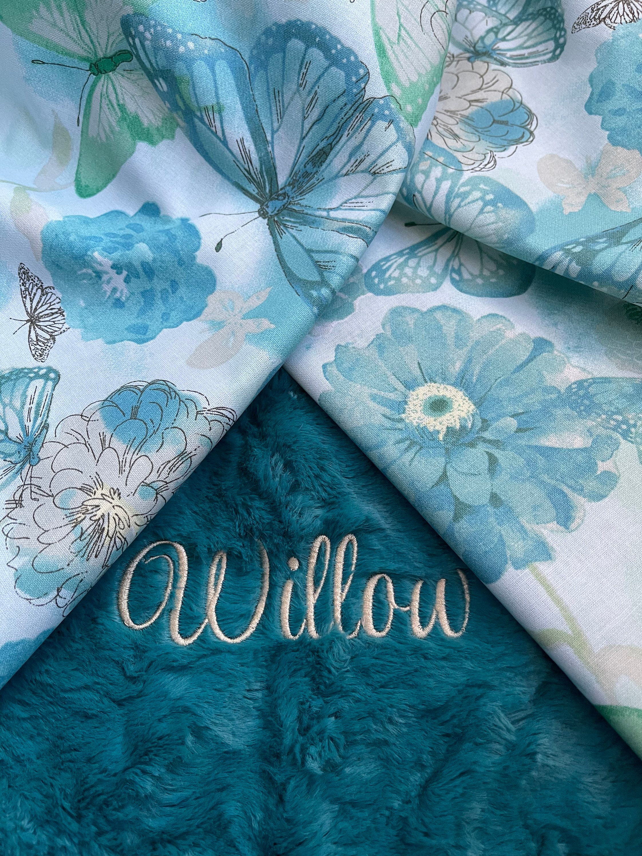 Teal Blue Butterfly Baby Blanket, Personalized Baby Blanket, Baby ...