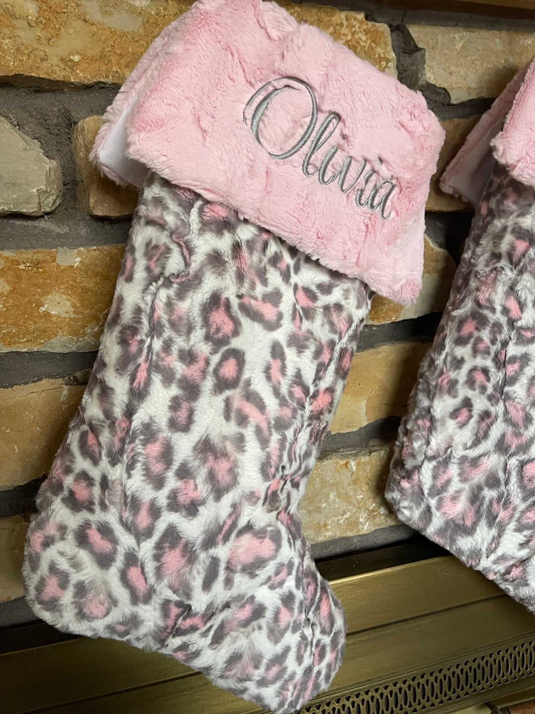 Personalized Pink Leopard Christmas Stockings. Plush Embroidered ...