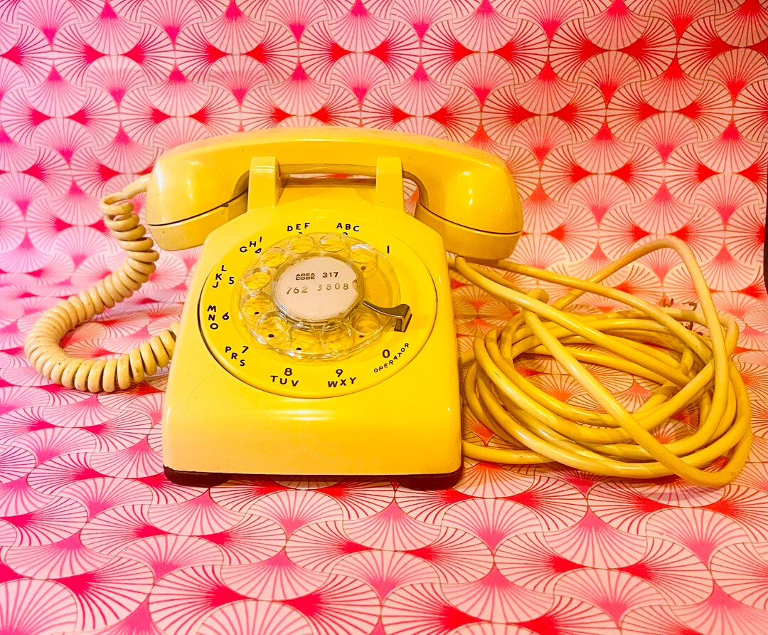 Vintage Yellow Rotary Phone - Etsy