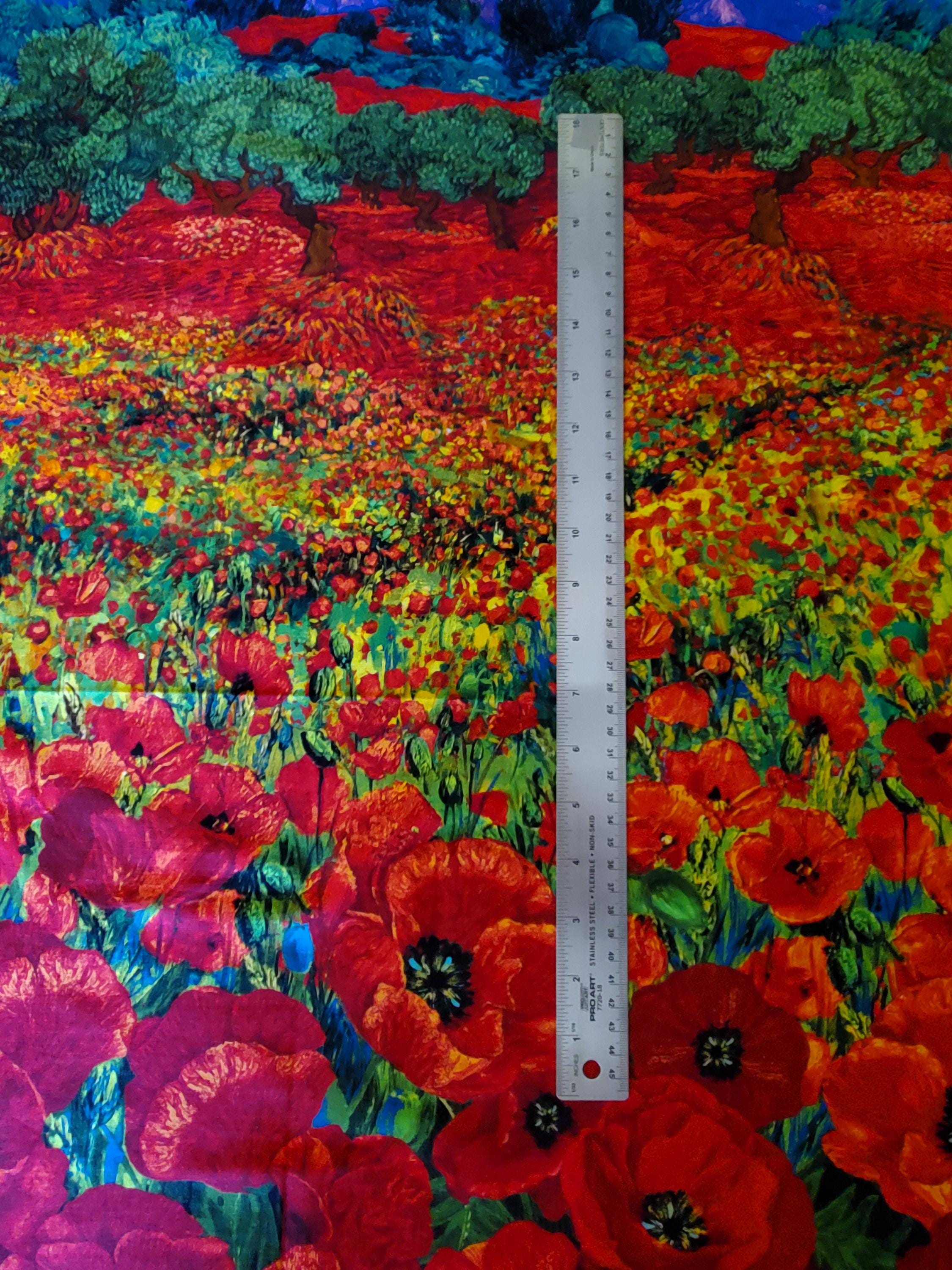 New! "poppy Dreams" Poppy Field Panel, Poppies, Floral, Flowers Fabric ...