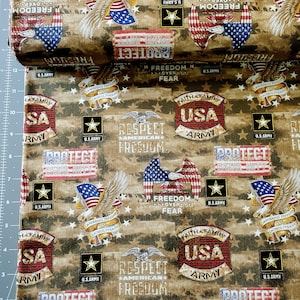 New! US Military, Army, Patriotic Fabric! 100% Cotton. 1/4, 1/2, or 1 ...