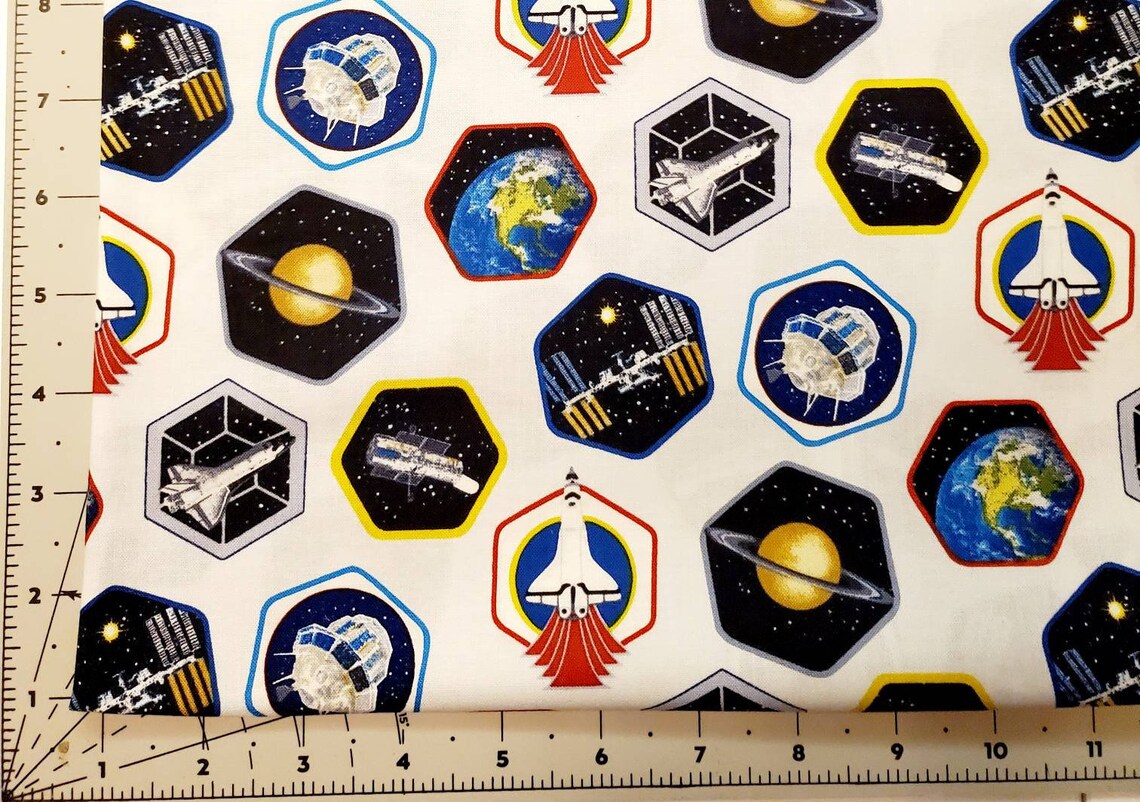 Planetary Mission Outer Space Fabric Planets Rockets and | Etsy