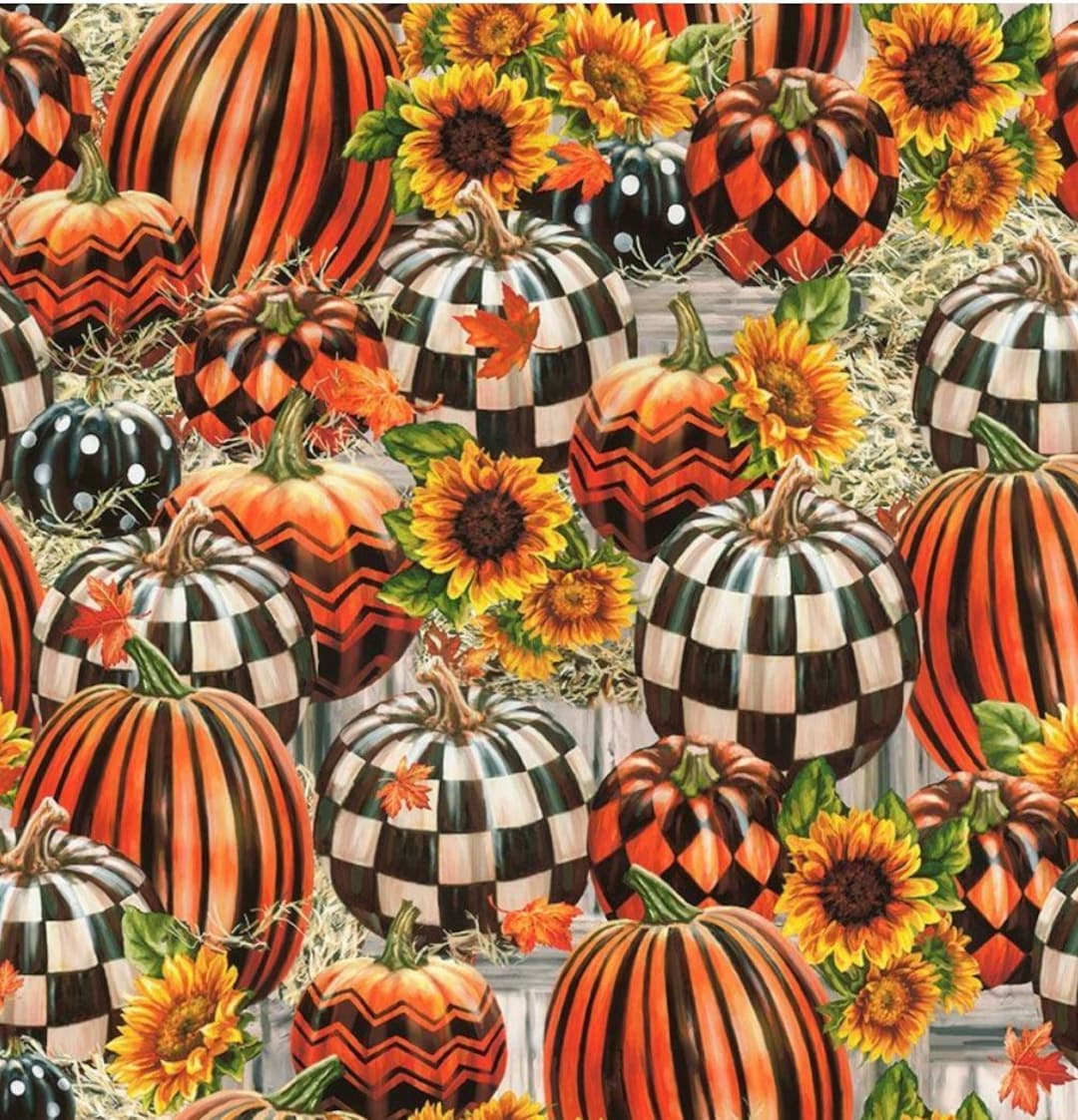 New! "bewitched" Plaid and Stripe Pumpkins, Pumpkin, Fall Fabric! 100% ...