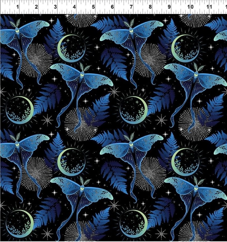 New! "la Luna" Lunar Moths, Moths and Moons Fabric! 100% Cotton•1/4, 1/ ...