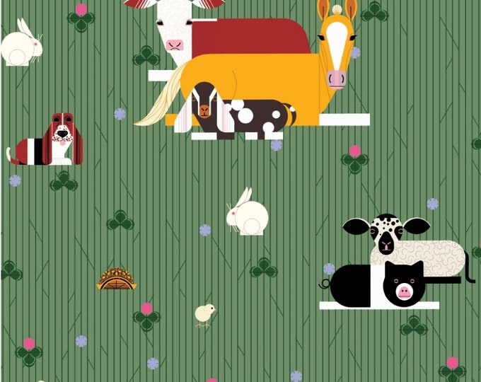 New! Charley Harper "best Friends" the Pasture, Animal Poplin Fabric ...