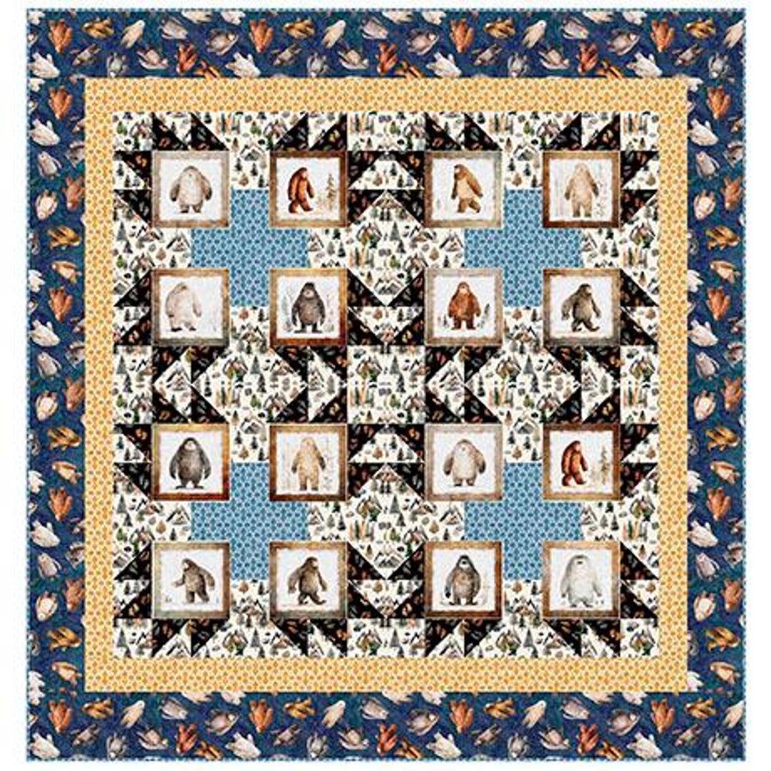 New! "bigfoot" Smile, Bigfoot! Fabric Quilt Kit! 100% Cotton•64" X 68 ...