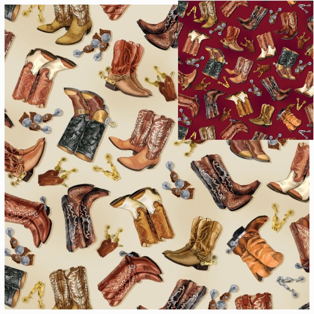 New! "yellowstone" Cowboy Boots Fabric! 100% Cotton. 1/4, 1/2, or 1 Yd ...