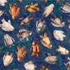 New! "fish Tails" Fish Allover, Fishing Fabric! 100% Cotton. 1/4, 1/2 ...