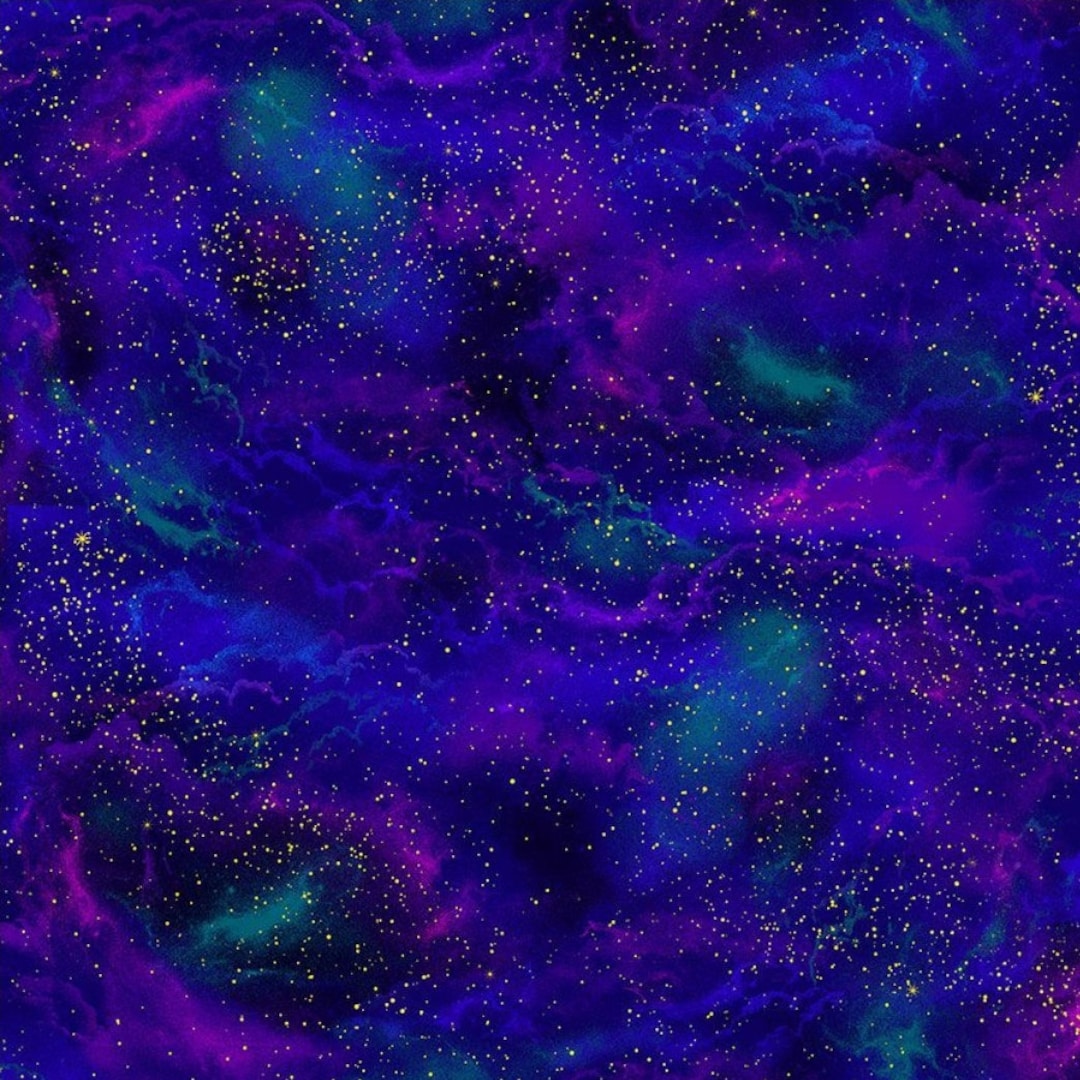 New! "cosmos" Galaxy Cosmic Sky Metallic, Aurora Fabric!100% Cotton 1/4 ...