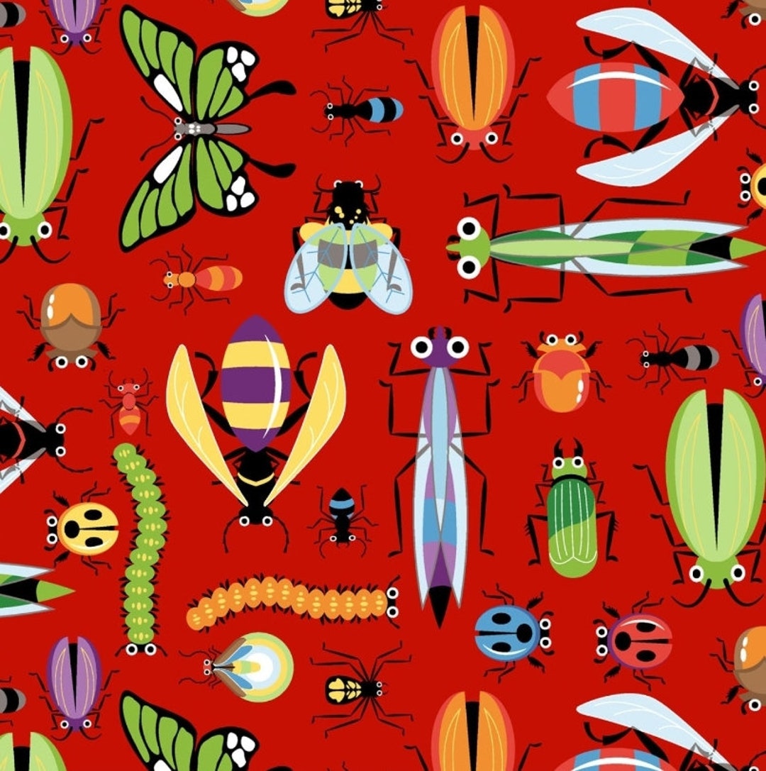 New! "bug, Bug, Bug" Big Bugs, Insects Fabric! 100% Cotton. 31.5" X 44 ...