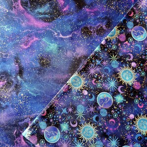 New! "cosmos" Sun, Moon, and Stars, Celestial Galaxy Fabric! 100% ...