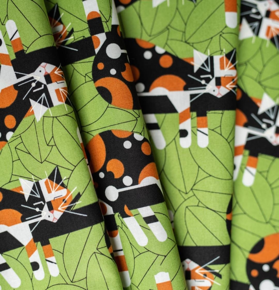 New! Charley Harper "iconic" Limp on A Limb, Calico Cat Poplin Fabric ...