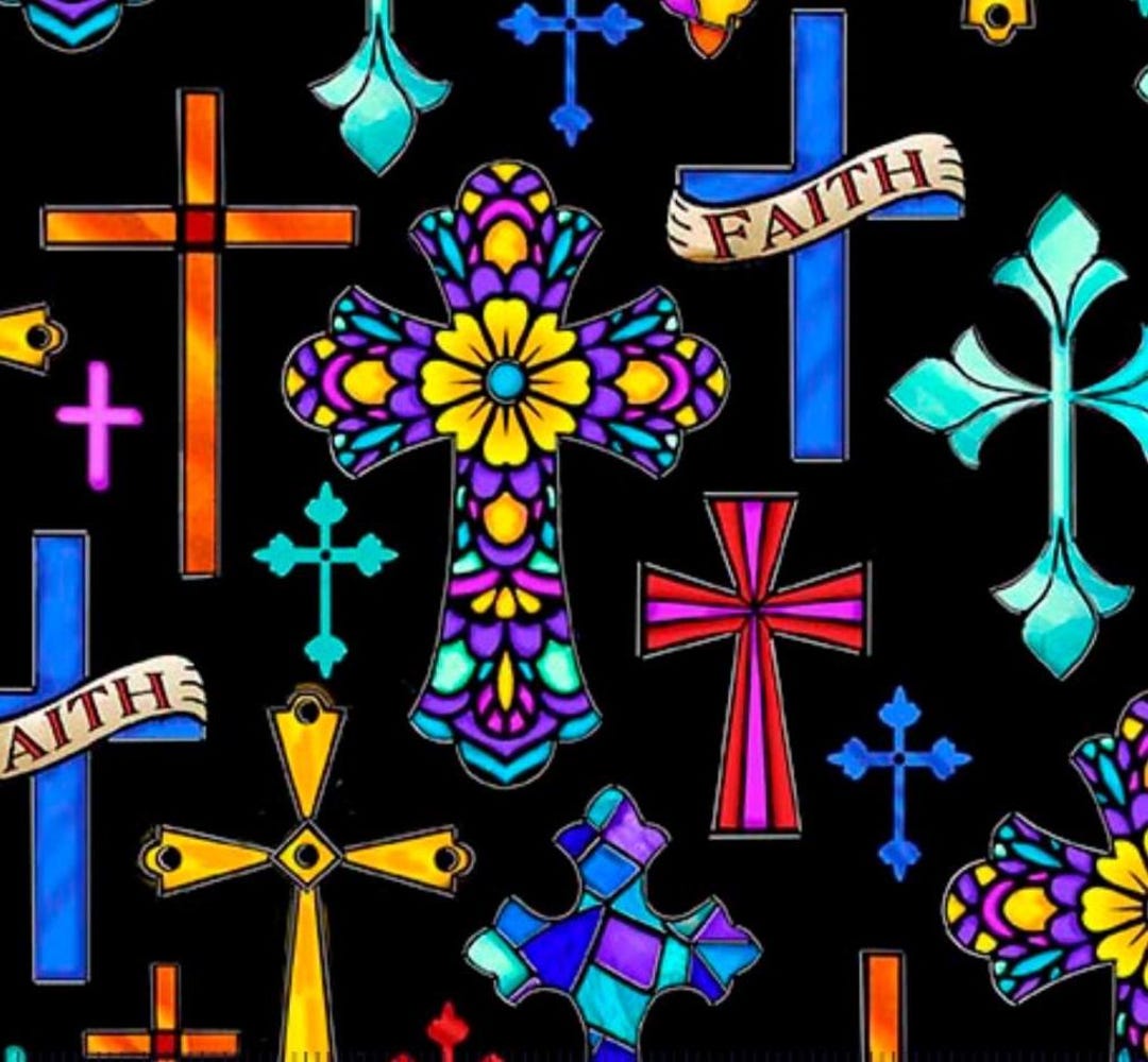 New! "guardian Angel" Stained Glass Crosses, Cross Fabric! Cotton•1/4 ...