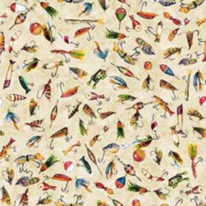 New! "fish Tails" Fishing Lures, Bobbers, Fishing Fabric! 100% Cotton ...