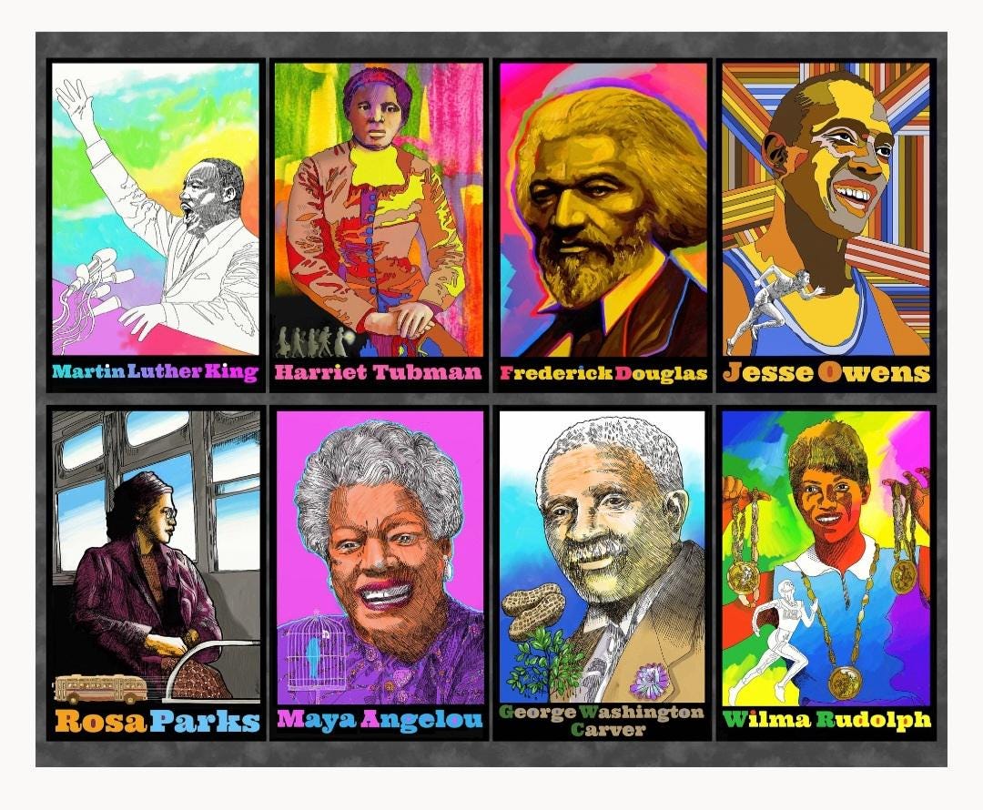 New! Black History Heroes Panel, African American Cultural Fabric Panel ...
