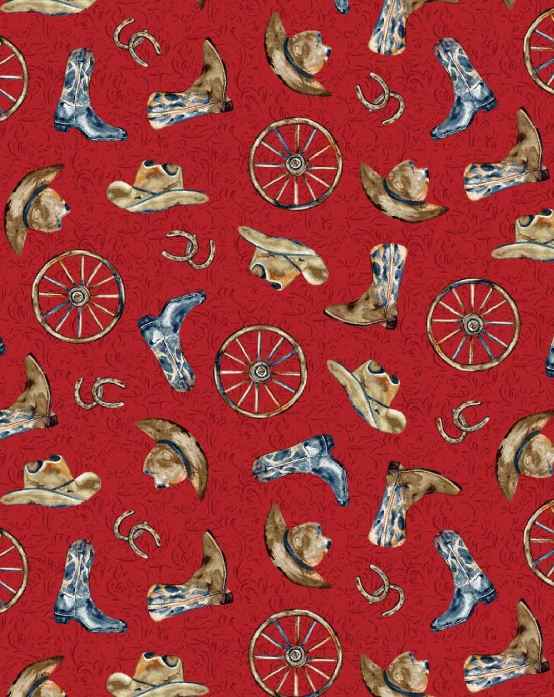 New! "western View" Southwest, Western Motif, Cowboy Boots Fabric! 100% ...