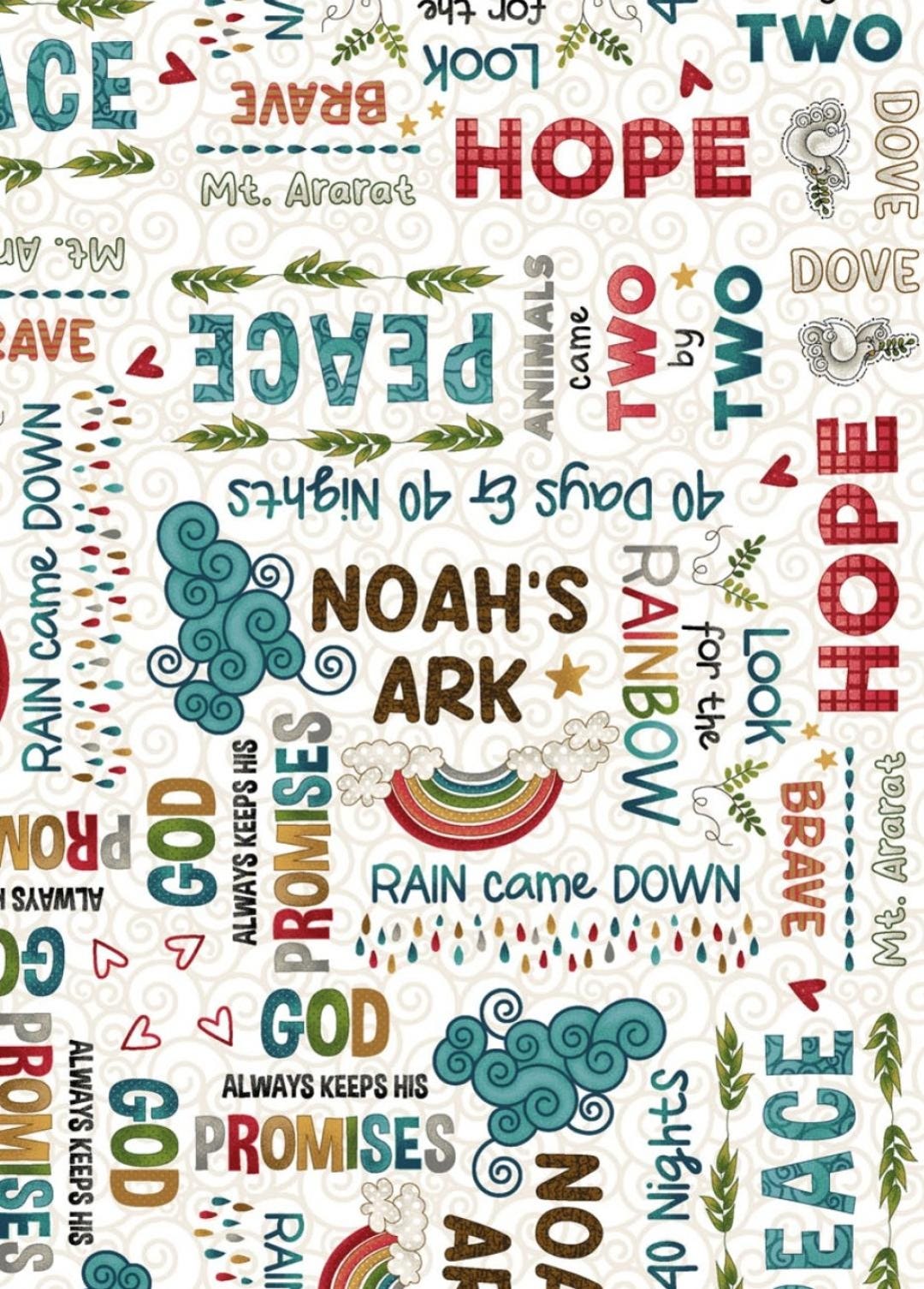 New! "two by Two" Noah's Ark Words, Religious, Nursery Fabric! 100% ...