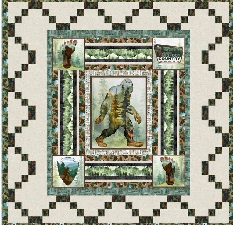 New! "bigfoot Country" Bigfoot in the Night Fabric Panel! Cotton•24"x ...