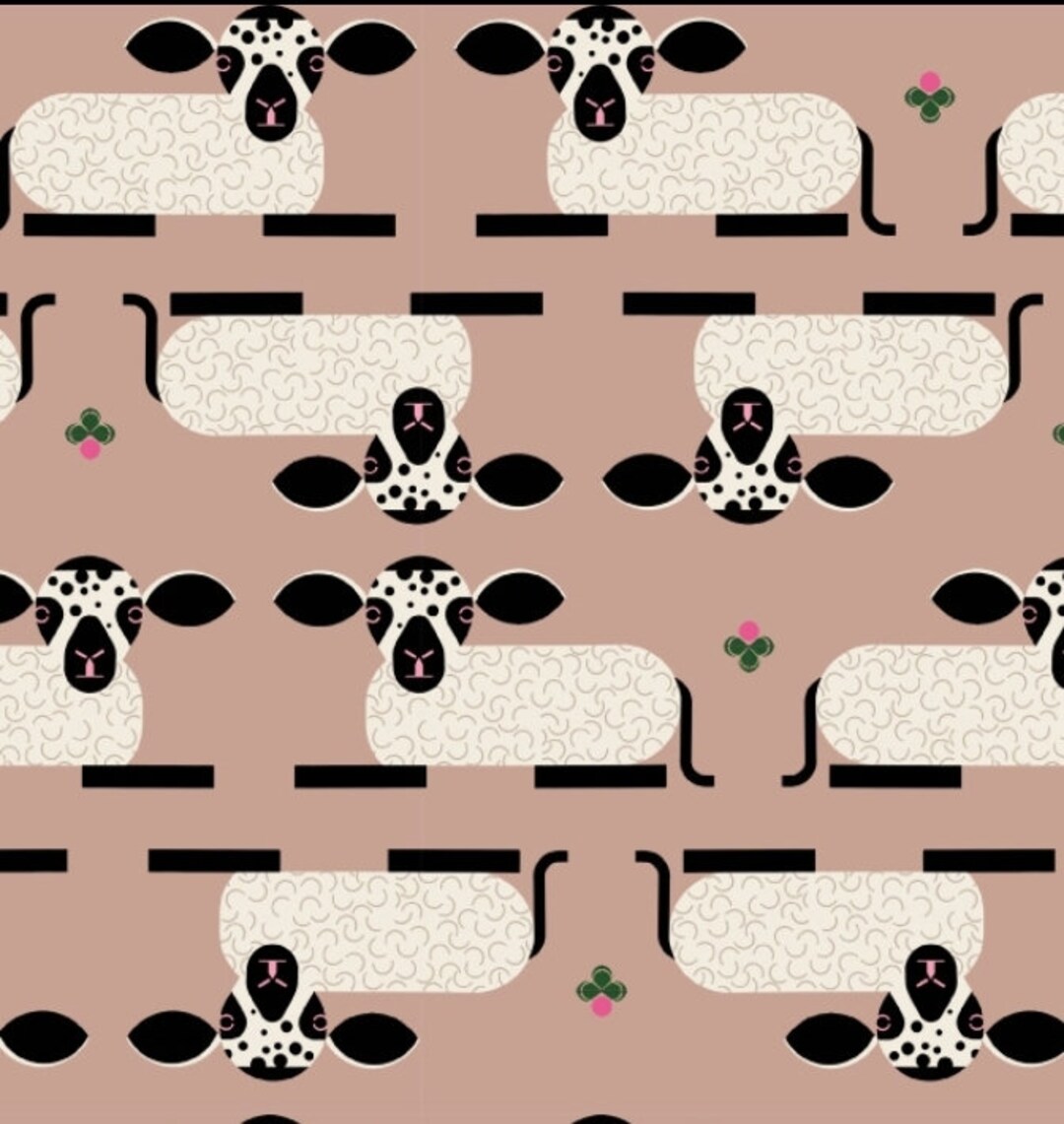 New Charley Harper best Friends Resting Lamb Latte Poplin Fabric 100% ...