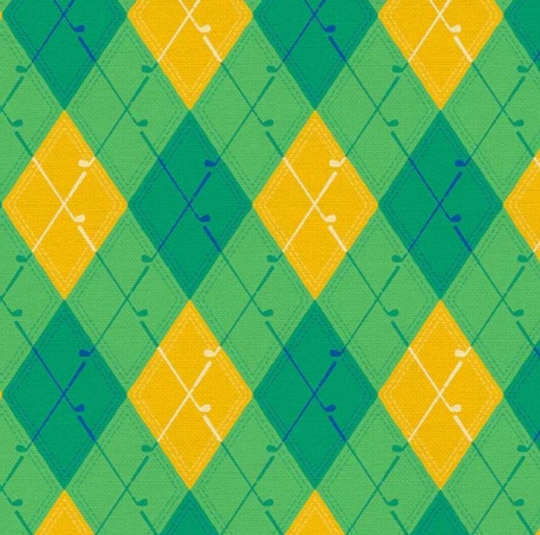 New! "let's Go Golfing" Putter Argyle, Golfing Fabric! 100% Cotton•1/4 ...