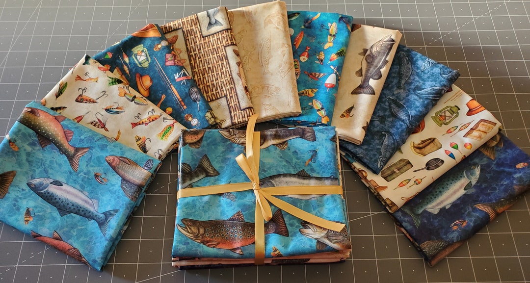 New! "fish Tails" 10 Pc Fish, Fishing Fat Quarter Fabric Bundle! 100% ...