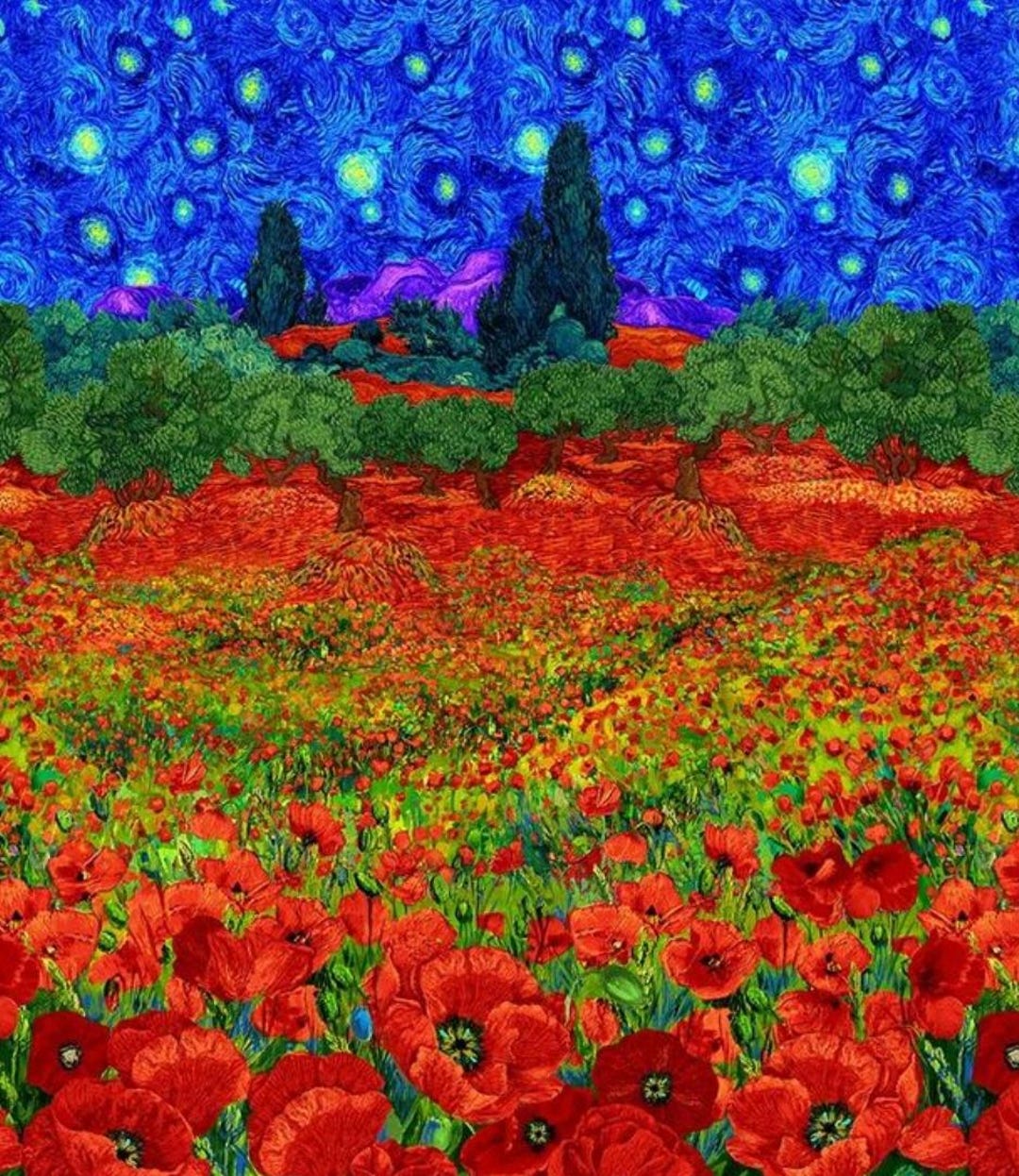 New! "poppy Dreams" Poppy Field Panel, Poppies, Floral, Flowers Fabric ...