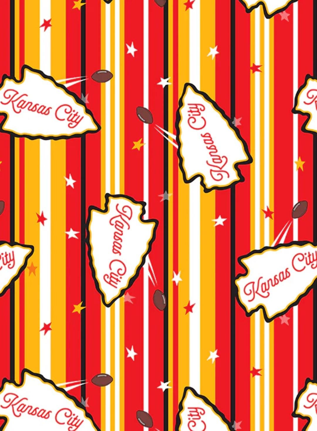 New! "what A Catch 3" Kansas City Chiefs, KC Spirit Stripe Fabric! 100% ...