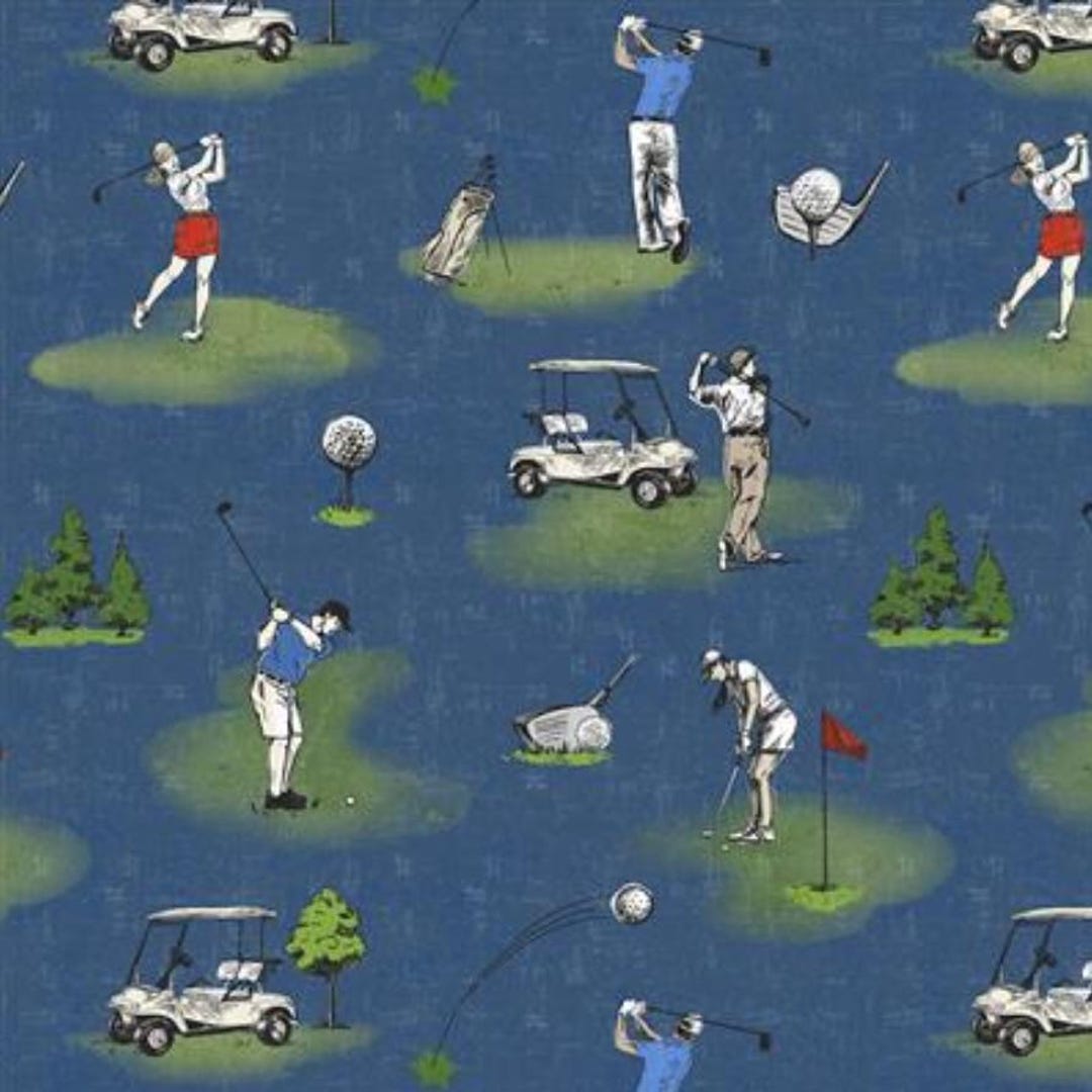 New! "tee Time!" Golfing Toile, Golf Course, Golfing Fabric! 100% ...