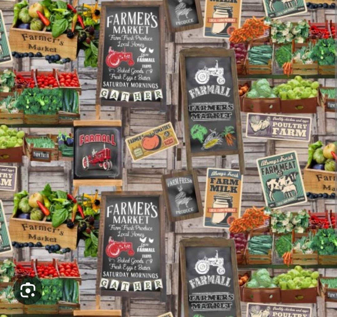 New! "farm to Table" Farmall, Farmers Market, Farm Fabric! 100% Cotton ...